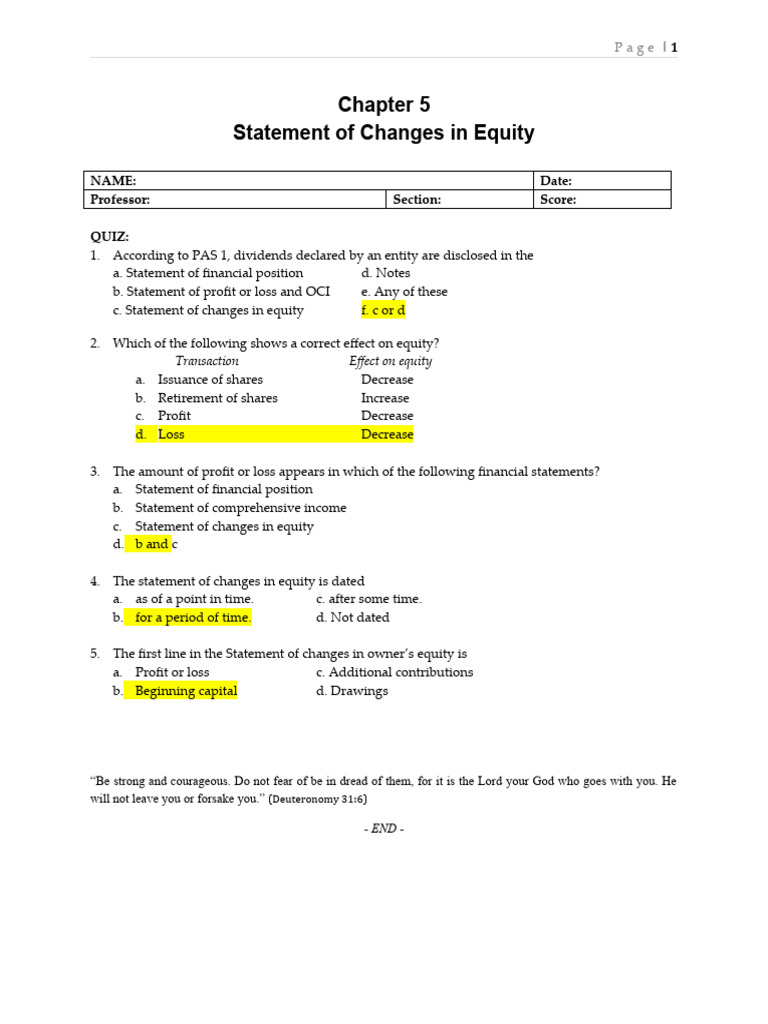 Quiz - Chapter 5 - Statement of Changes in Equity | PDF | Finance ...