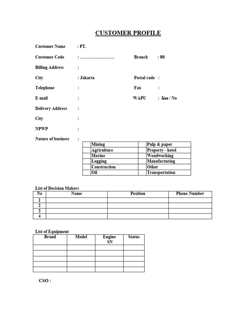 CUSTOMER PROFILE Form | PDF