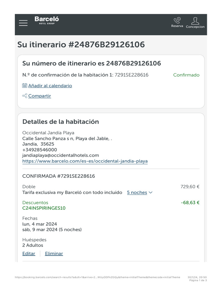 Barcelo Hotel Group - Reservas - Buscar Resultados de La Reserva | PDF