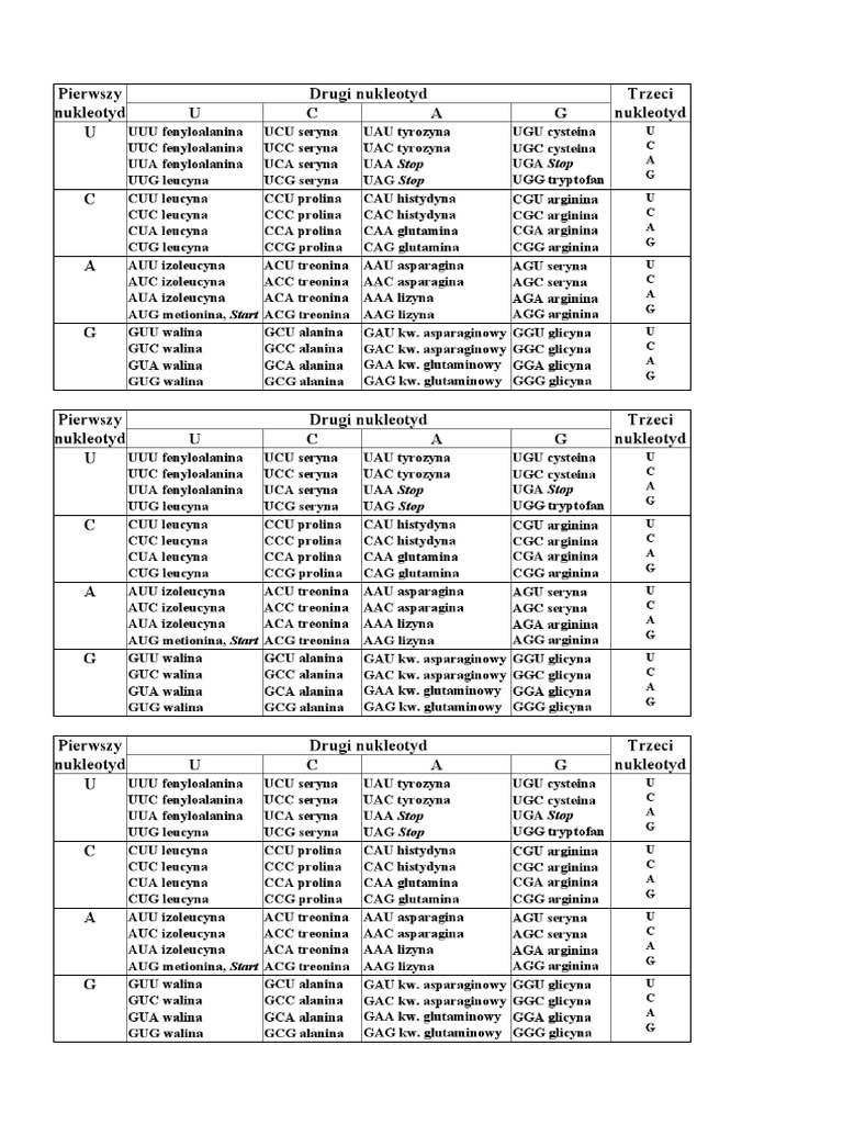 Tabele Kodu Genetycznego | PDF