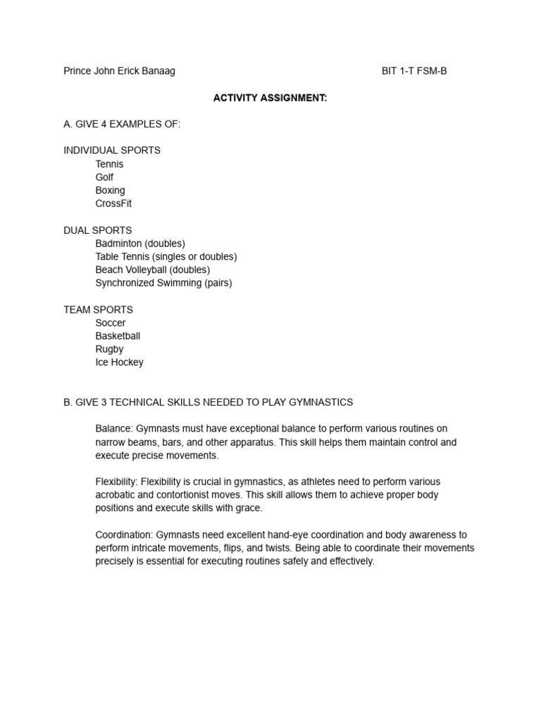 Pe Activity Assignment | PDF | Gymnastics | Physical Fitness