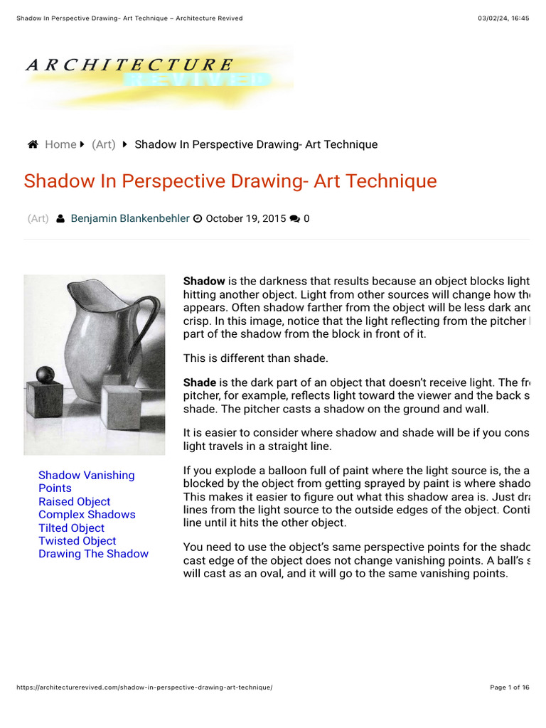 Shadow In Perspective Drawing- Art Technique – Architecture Revived | PDF