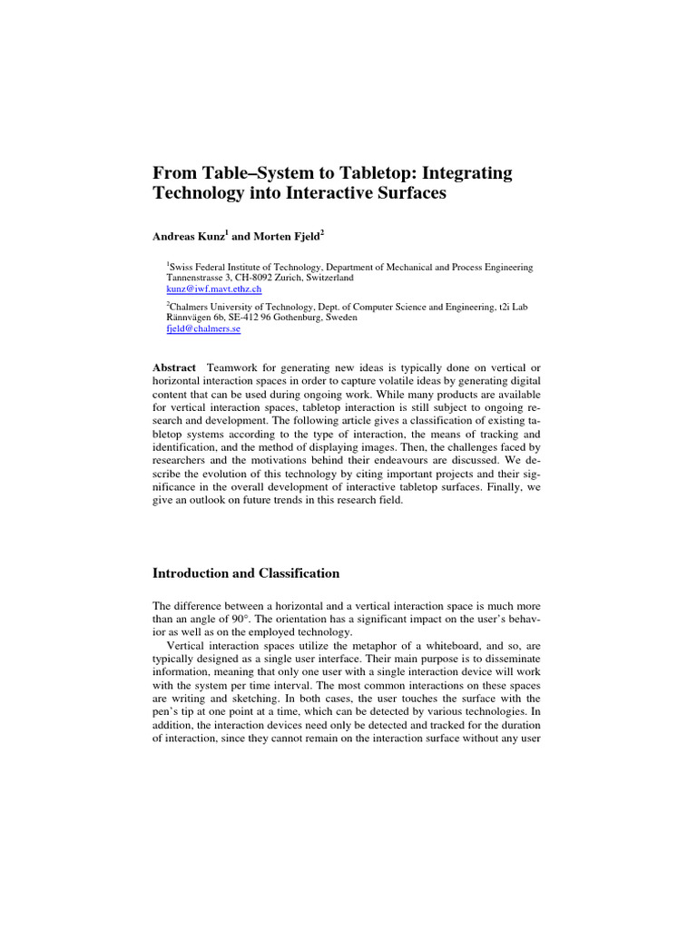Chapter 3 From Table-System To Tabletop Integratin | PDF | Touchscreen ...