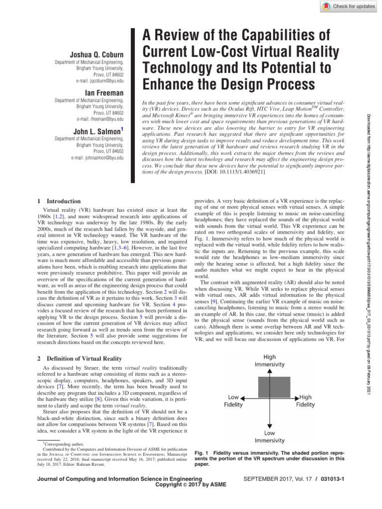 A Review of The Capabilities of Current Low-Cost Virtual Reality Technology and Its Potential To ...
