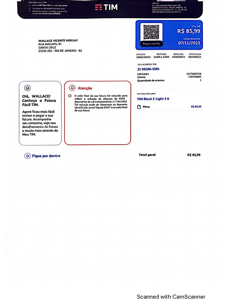 Fatura Tim Wallace | PDF