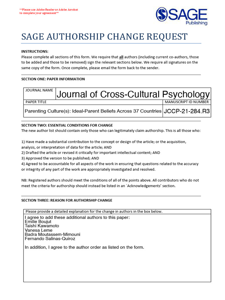 Authorship Change Request Form - Final-2-2 | PDF | Cognitive Science ...