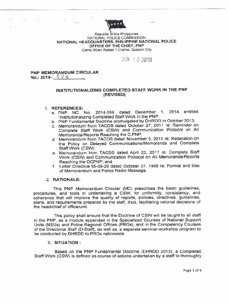 PNPMC 2019-026 Institutionalizing Completed Staff Work in The PNP ...