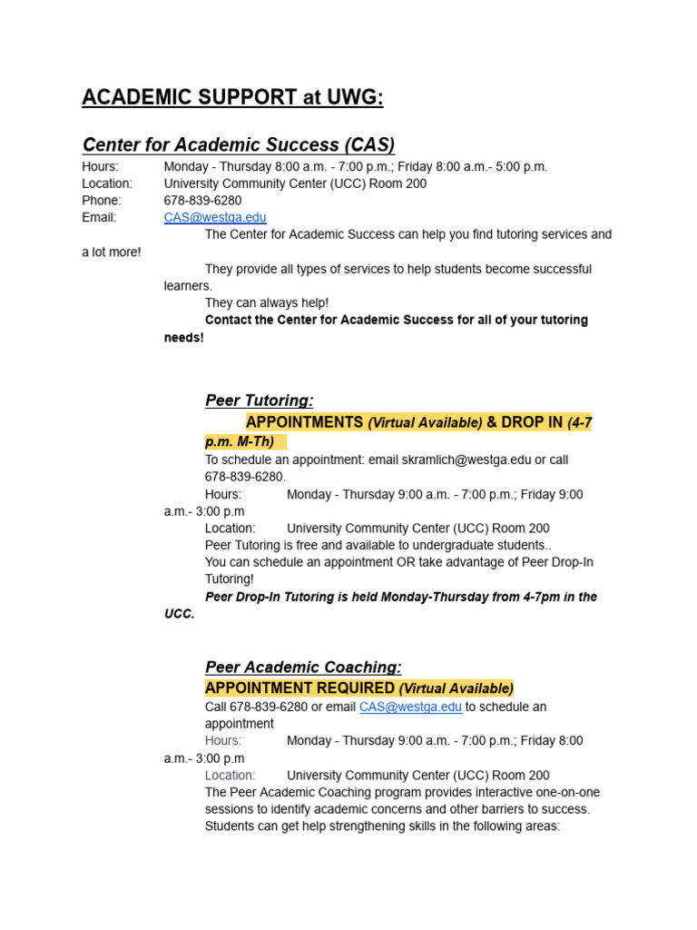 Uwg Academic Support Info For Dual Enrollment | PDF | Human Communication | Learning