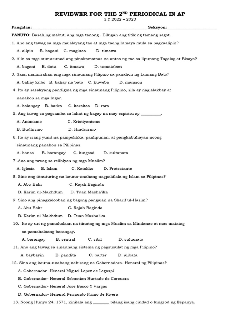 Reviewer in AP 5 2nd Periodical Test | PDF