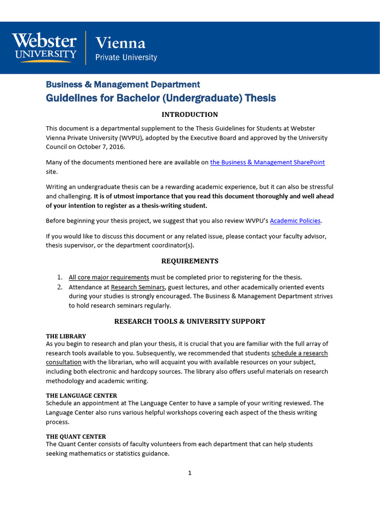 Guidelines For Undergraduate Thesis in Business and Management ...