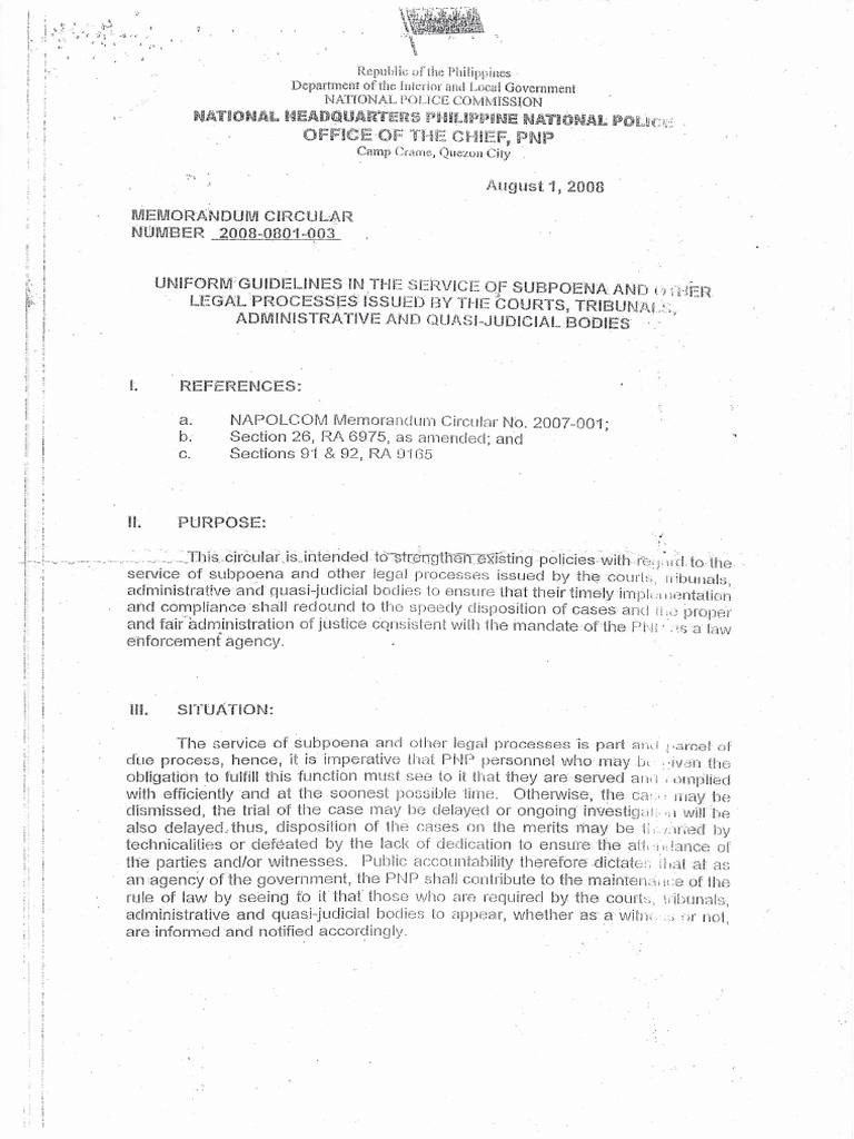 MC 2008-0801-003 Uniform Guidelines in The Service of Subpoena and ...
