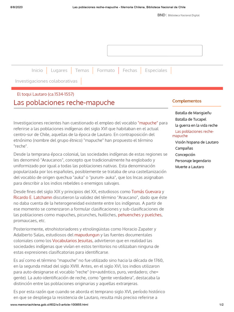 Las Poblaciones Reche-Mapuche - Memoria Chilena, Biblioteca Nacional de ...