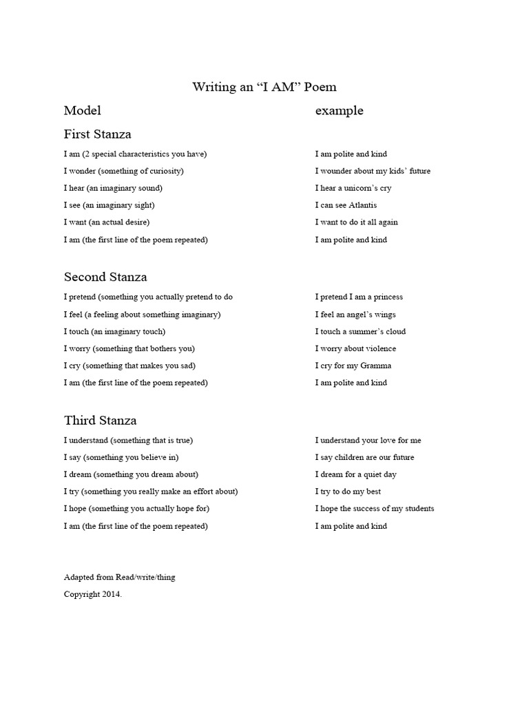 Example of The I Am Poem | PDF | Language Arts & Discipline