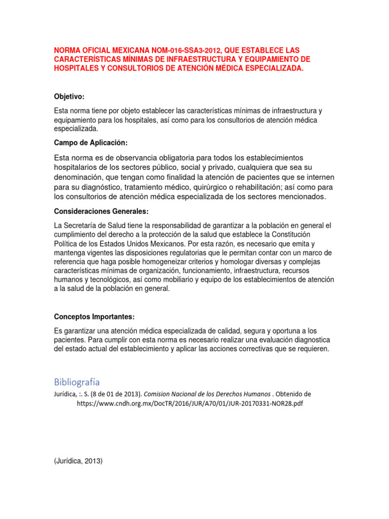 Norma NOM-016-SSA3-2012: Infraestructura Hospitalaria | PDF