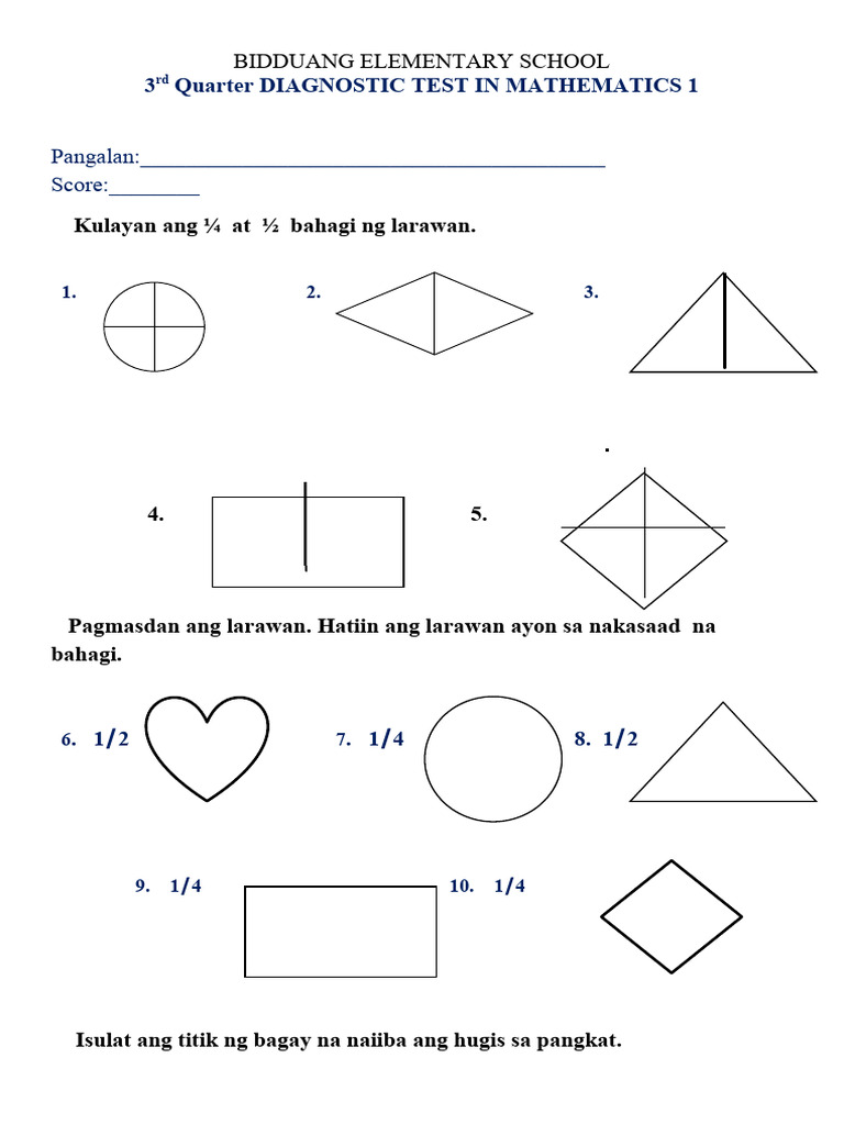 3RD Quarter Diagnostic Test Math 1 | PDF