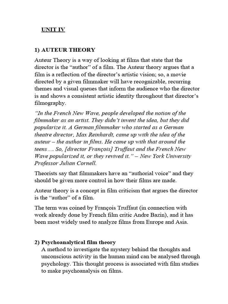 Unit Iv-Film Studies | PDF | Id | Psychoanalysis