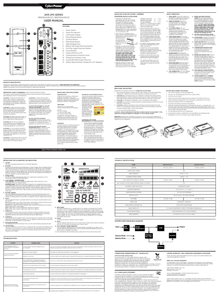 CyberPower BRG Series UPS Manual | PDF | Ac Power Plugs And Sockets | Usb