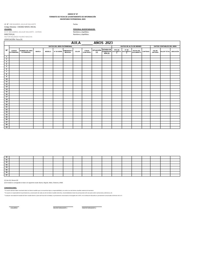 Inventario Patrimonial IEI 2023 | PDF