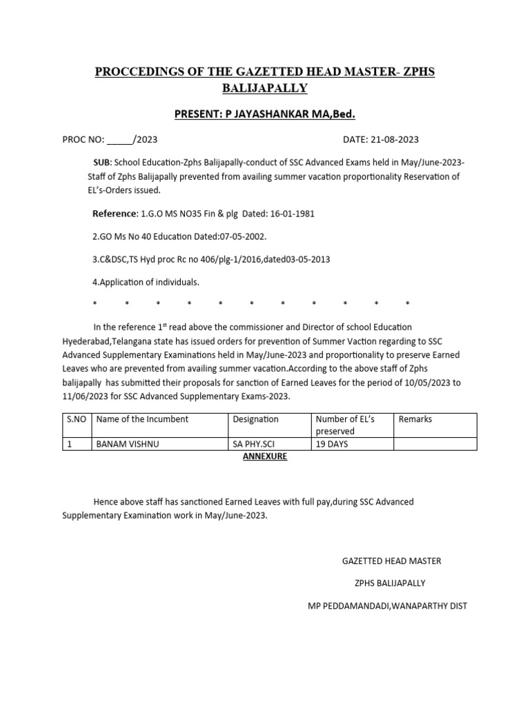 Proceedings of Gazetted Headmaster | PDF