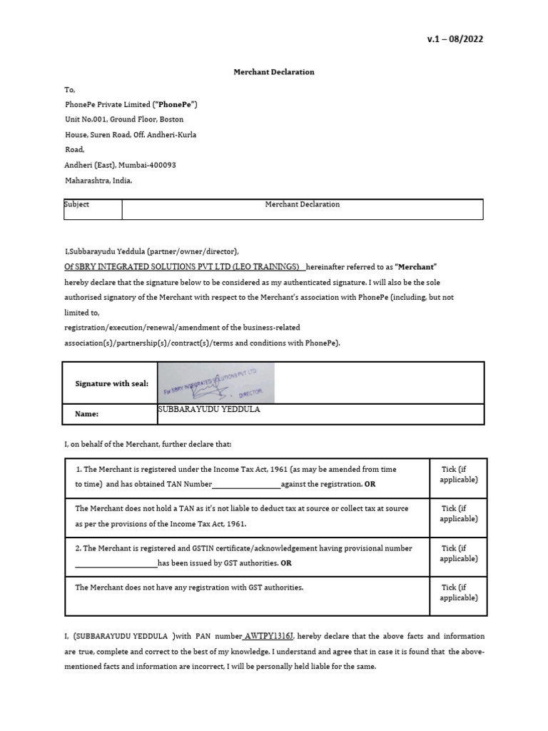 Merchant Declaration Form | Download Free PDF | Justice | Crime & Violence