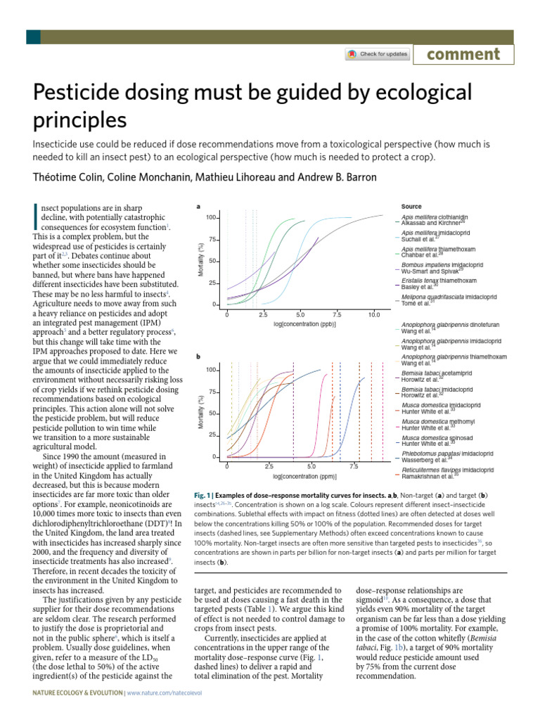A1 - Pesticide dosing must be guided by ecological - Colin 2020 | PDF | Pesticide | Insecticide