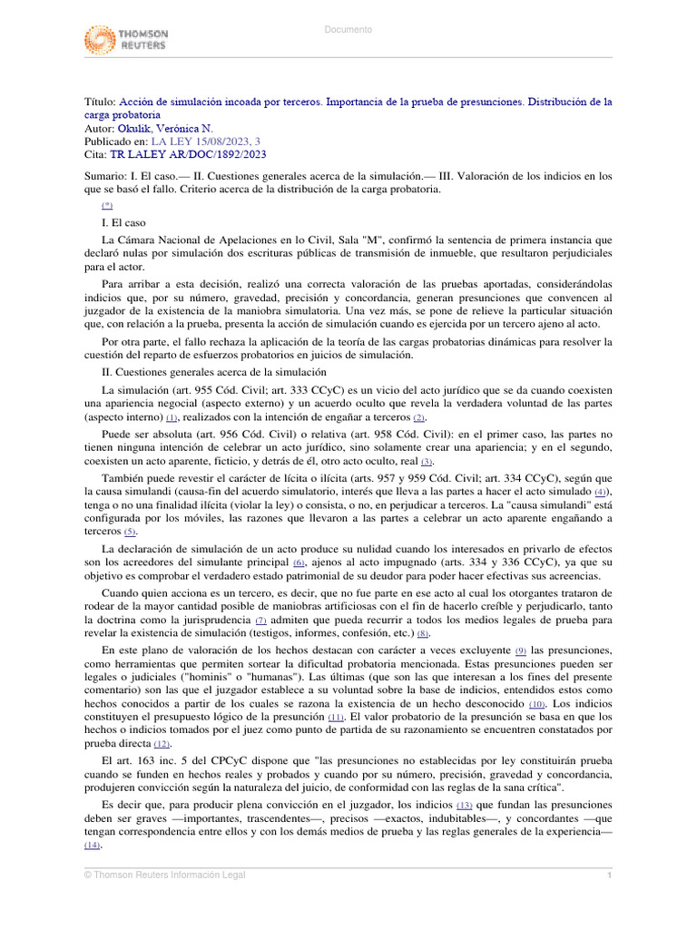 Nota A Fallo Simul Terce 23 1 | PDF | Evidencia (ley) | Demanda judicial