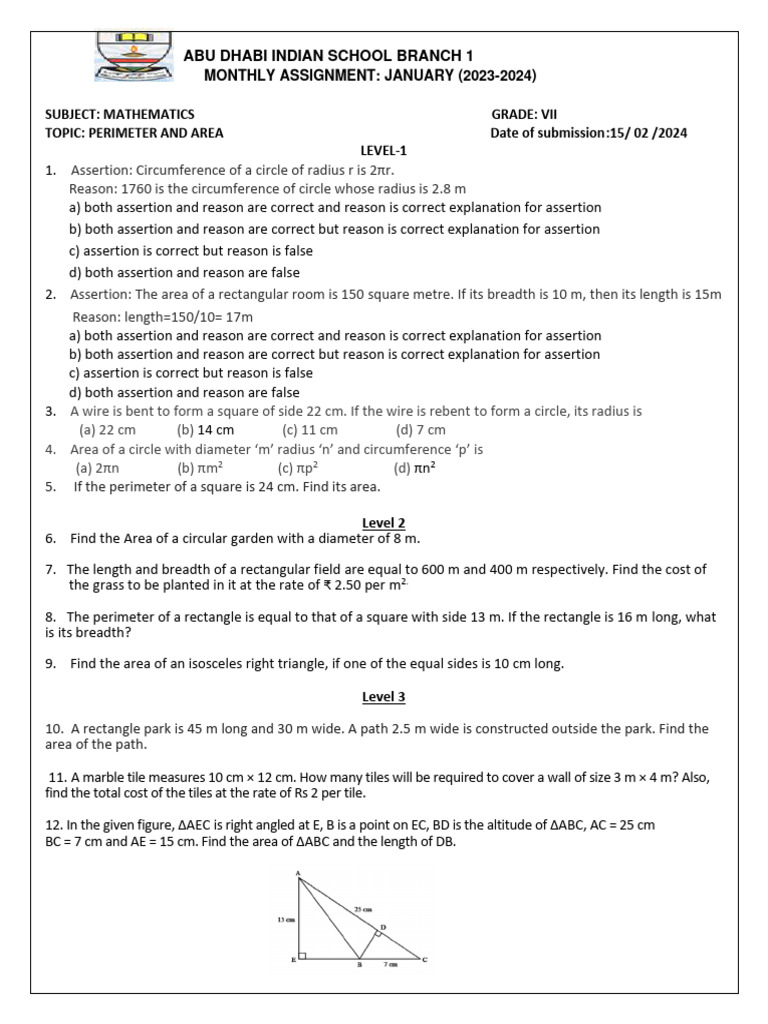 Monthly Assignment-GRADE 7 N | PDF | Rectangle | Area