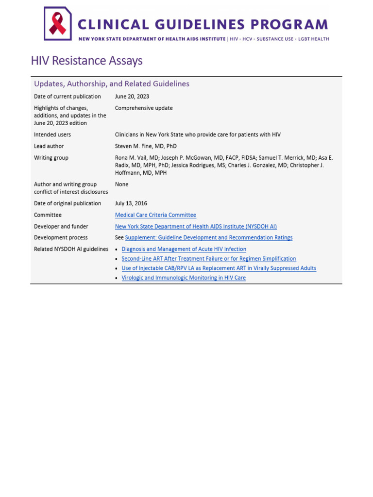 HIV Resistance Assays | Download Free PDF | Management Of Hiv/Aids ...