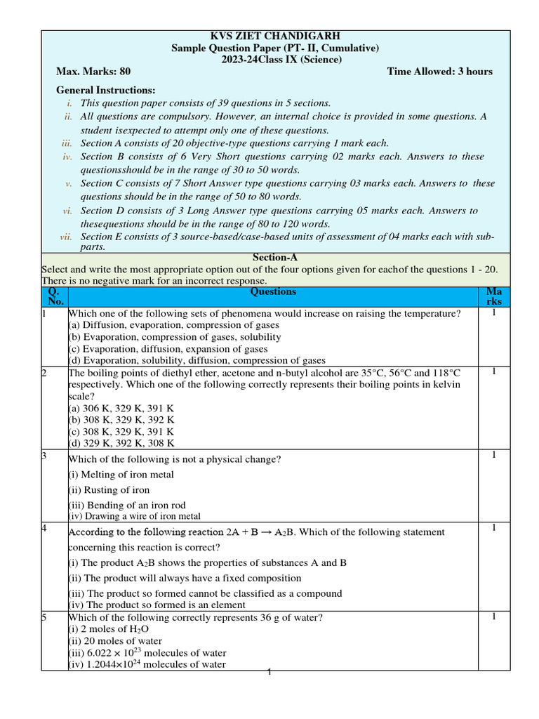 Practice Paper Ix Science PT 2 Cumulative 2023-24 | PDF | Chloroplast ...