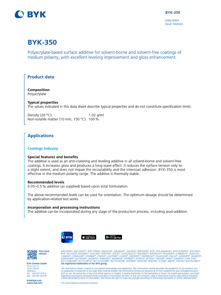 TDS Byk-350 en | PDF | Physical Sciences | Materials