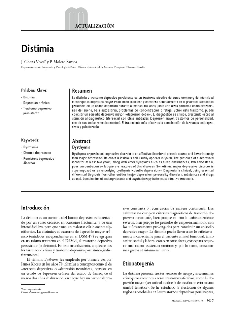 Distimia: Diagnóstico y Tratamiento | PDF | Depresión (estado de ánimo ...