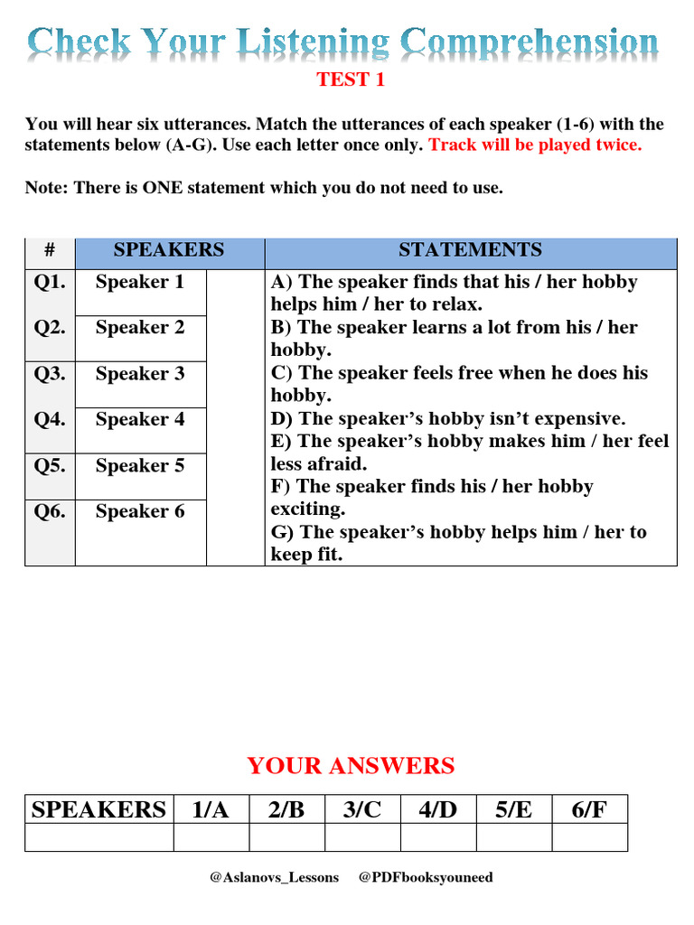 Check Your Listening Comprehension - Matching Speakers | PDF