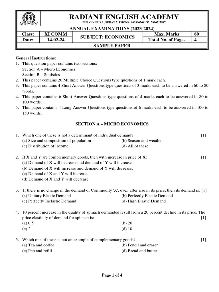 Economics Sample Paper | PDF