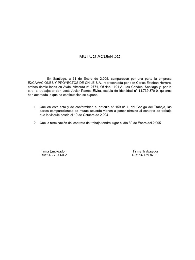 Carta Mutuo Acuerdo | PDF