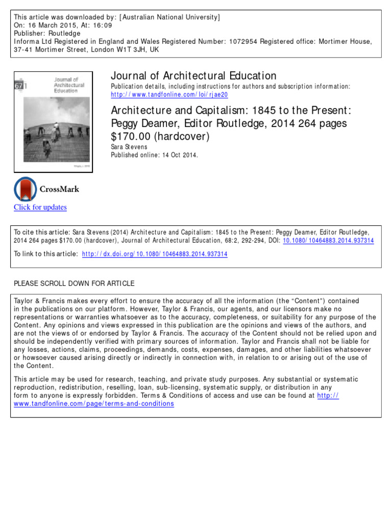 Journal of Architectural Education: Click For Updates | PDF