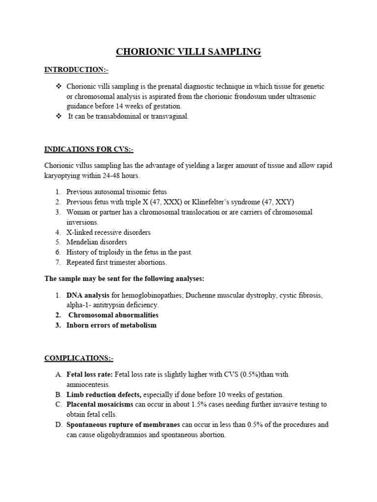 Chorionic Villi Sampling | PDF | Genetic Disorder | Miscarriage