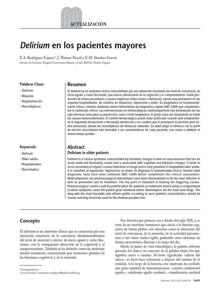 Delirium en adultos mayores hospitalizados | PDF | Demencia | Diagnostico medico