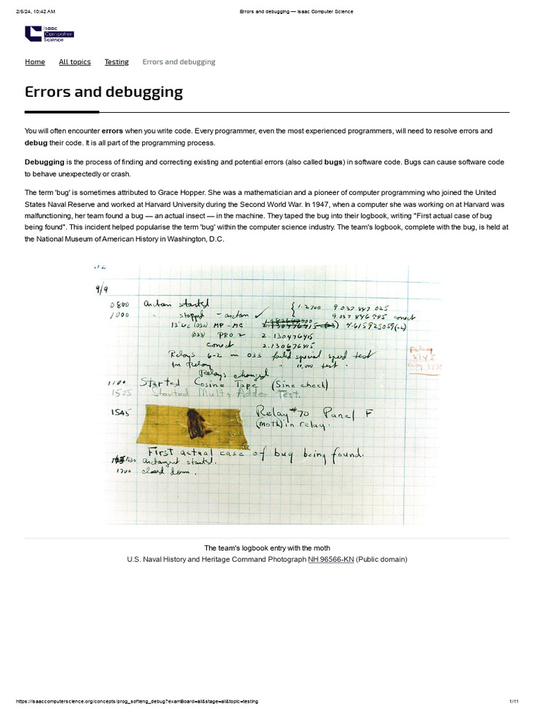 Errors and Debugging - Isaac Computer Science | Download Free PDF ...