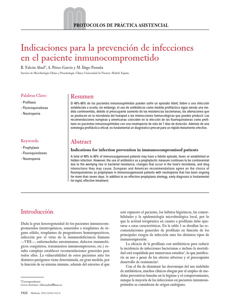 Indicaciones para La Prevención de Infecciones en El Paciente ...