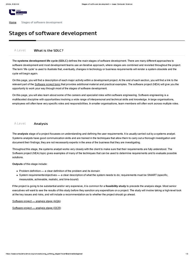 Stages of Software Development - Isaac Computer Science | Download Free PDF | Software ...