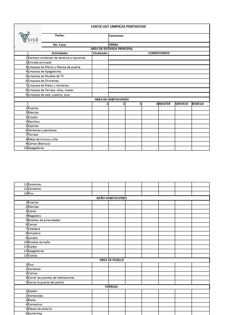 Checklist Limpieza | PDF | Bienes manufacturados | Diseño arquitectonico