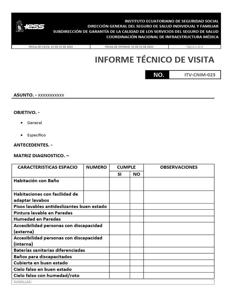 Formato - Informe Tecnico Visita Prosalud | Descargar gratis PDF | Invalidez