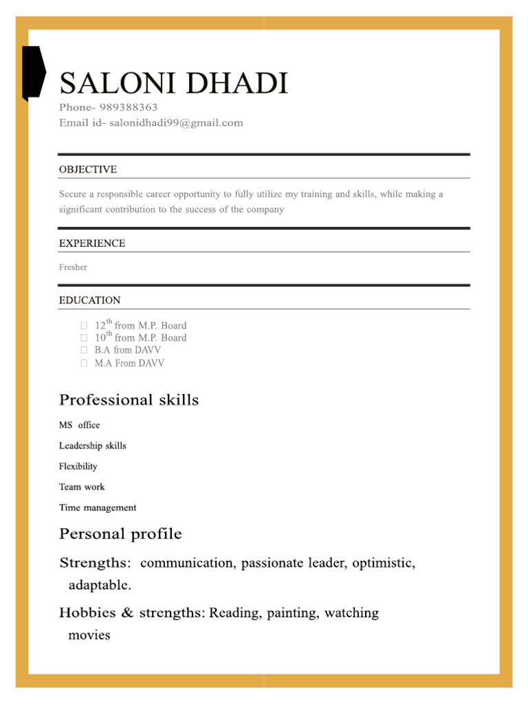 Saloni Dhadi Resume | PDF