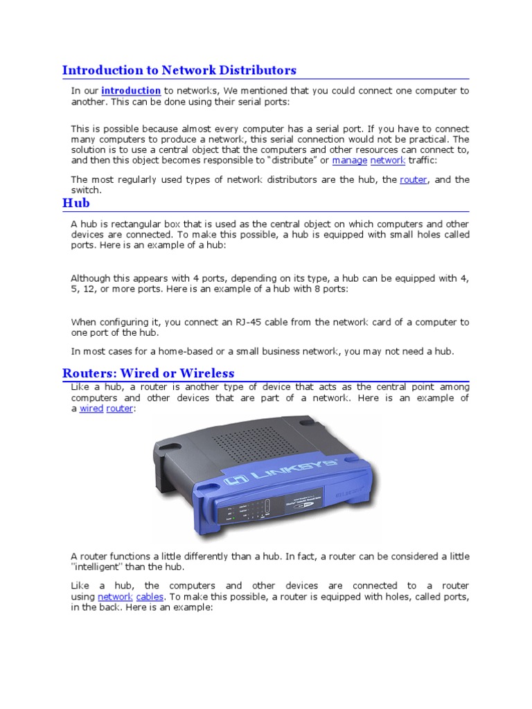 An Introduction to Network Distributors: Hubs, Routers, and Wired Network Cards | PDF | Network ...