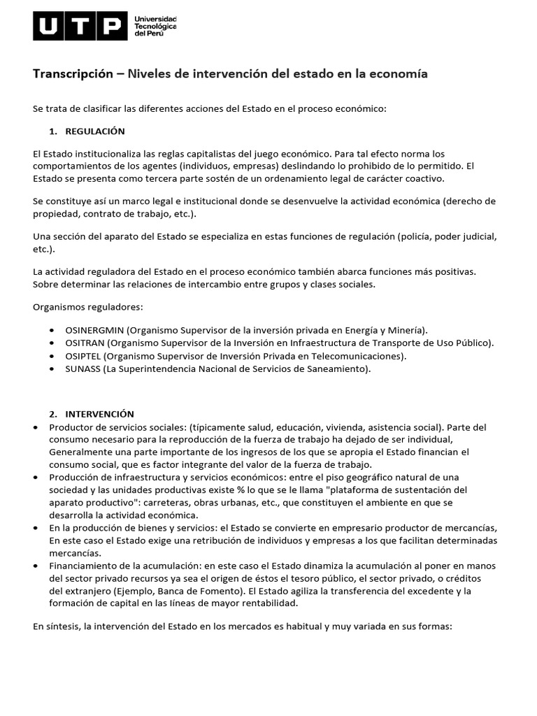 Niveles de Intervencion Del Estado en La Economía | PDF | Estado ...