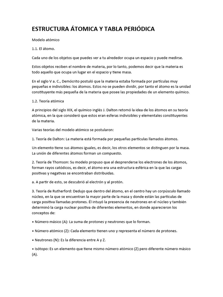 Estructura Átomica y Tabla Periódica Carla | PDF | Configuración ...