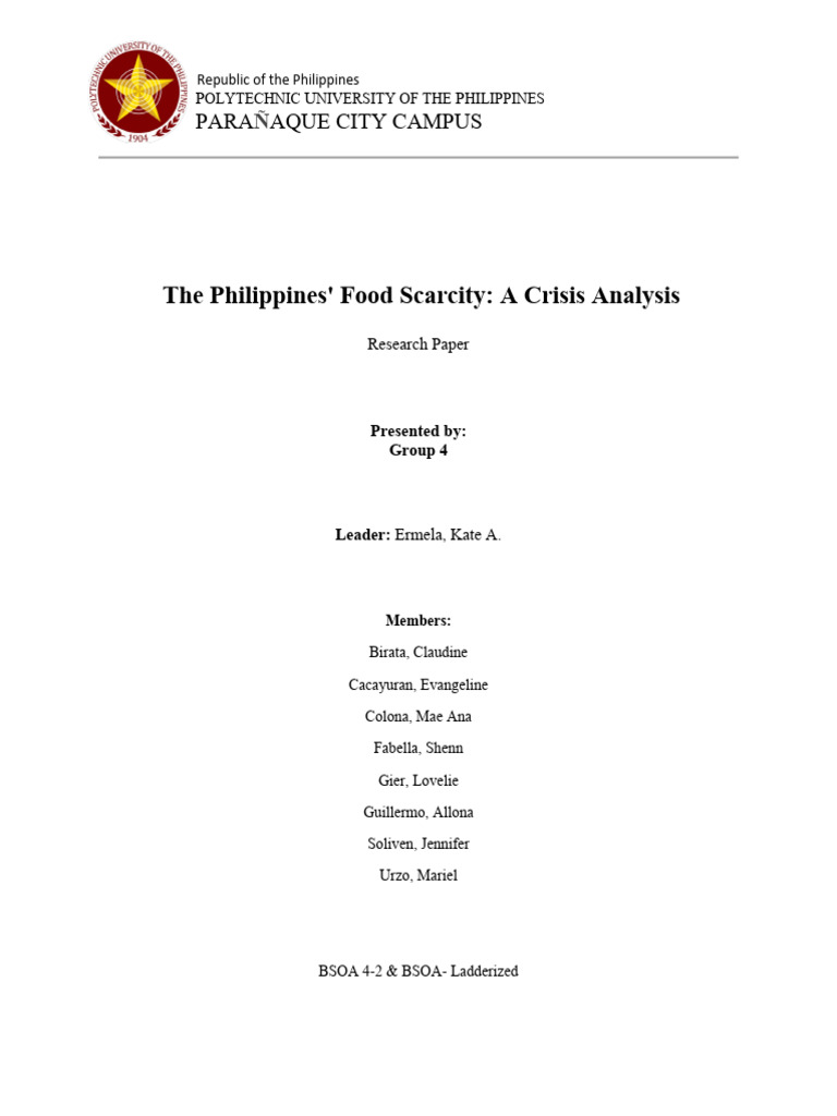 Scarcity of Food Research Paper | PDF | Food Security | Food And ...