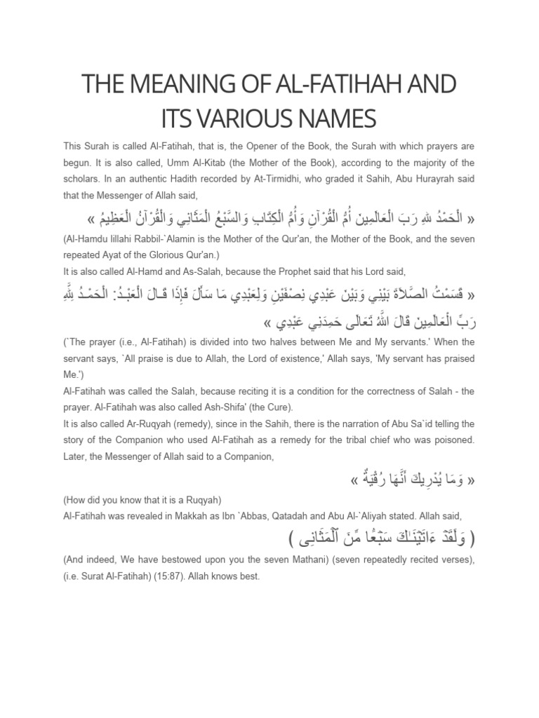 The Meaning of Al Fatiha | PDF | God In Islam | Muhammad