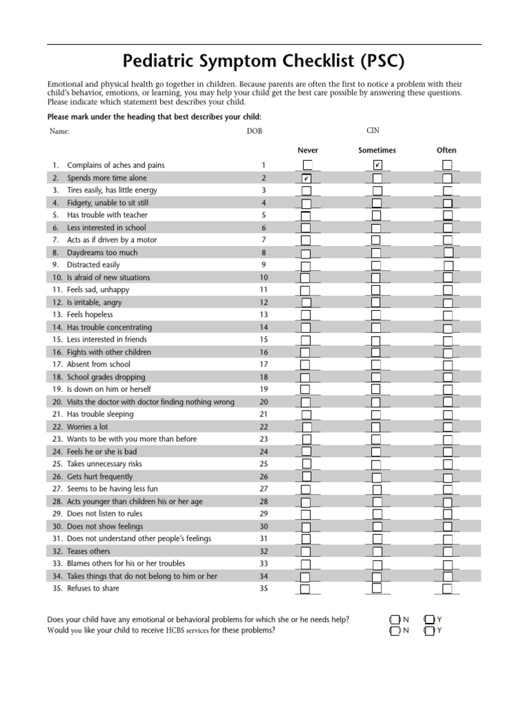 Pediatric Symptom Checklist | PDF | Childhood | Clinical Medicine