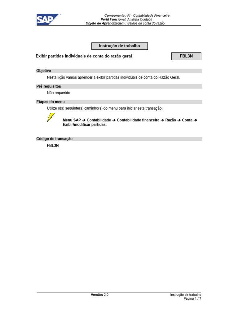 fbl3n Exibir Partidas Individuais Conta Razao Geral | PDF ...